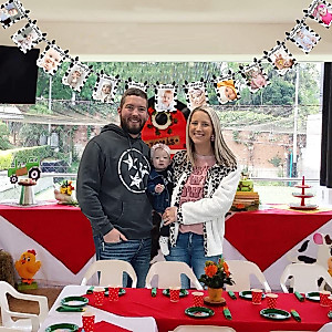 JOYMEMO 13PCs Cow 12 Month Photo Banner - 1st Birthday Baby Banner for Newborn to 12 Months, Cow Print Birthday Party Decorations, Farm Barnyard Cowboy Cowgirl First Birthday Party Supplies