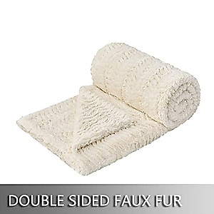 YUSOKI Luxury Double Sided Faux Fur Throw Blanket(Without Pillows),Soft Fuzzy Fluffy Cozy Blanket Plush Furry Comfy Warm Blanket for Couch Bed Chair Sofa Bedroom Women Teen Girls Gift(Ivory,50" x 63")