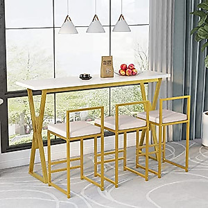 CKLMMC Modern 4-Piece Counter Height Extra Long Console Bar Dining Table Set with 3 Padded Stools, Perfect for Apartment/Studio/Small Kitchen