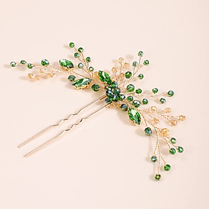 Kercisbeauty Green Emerald Crystal Hair Piece for Wedding Brides Women and Girls Handmade Gold Hair Jewelry for Special Occasion Hair Deco Collection (Green) 1 Count (Pack of 1)