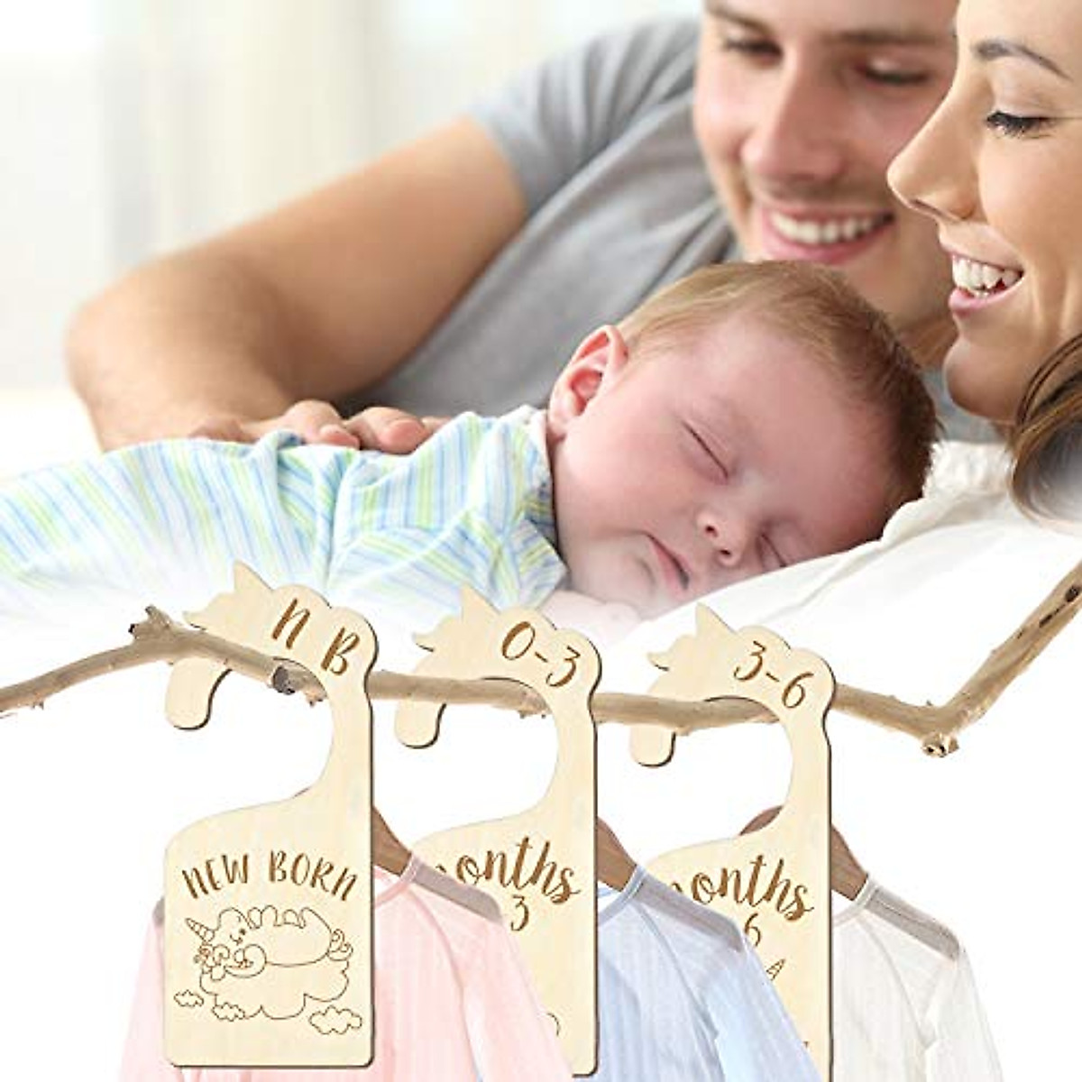 Unicorn Baby Closet Divider,NB to 24 Months 7 Sets of Wood Baby Cloth Organizer by Age and Size Nursery Infant Wardrobe Divider Gift for Newborn Baby Shower (Cartoon)