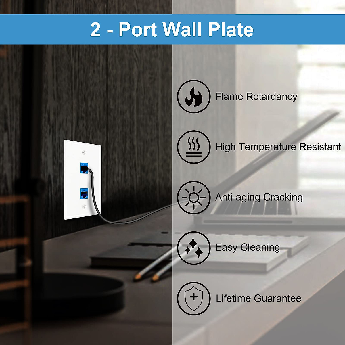 Iwillink 2-Port Keystone Wall Plate 10-Pack, Low Profile Ethernet Wall Plates for Keystone Jack, White