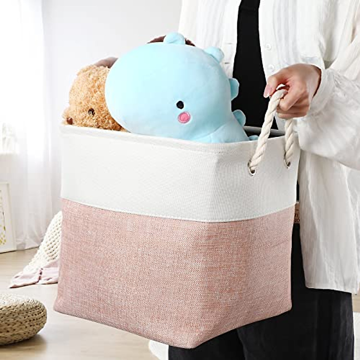 9 Pieces Cube Storage Bins 11 x 11 x 11 Inch Fabric Storage Cubes Basket Cube Storage Organizer Bins Baskets for Cube Storage Collapsible Storage Bins White and Pink for Closet Shelves, Clothes Toys