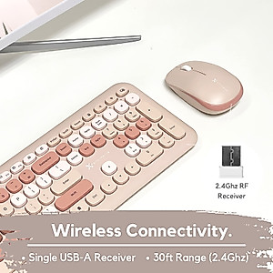 X9 Colorful Keyboard and Mouse Combo - 2.4Ghz Wireless - Transform Your Space with a Cute Wireless Keyboard and Mouse Set (110 Keys and 18 Shortcuts) - for PC and Chrome (Brown)