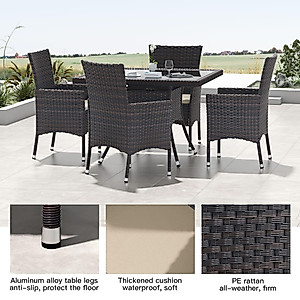 Kullavik 15-Piece Outdoor Dining Set Patio Rattan Furniture Set,Patio Dining Table and Chairs Set with 12 Chairs and Cushions,Square Glass Tabletop with Umbrella Hole for Patio,Backyard,Garden,Sand