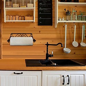 Blue Donuts Farmhouse Paper Towel Holder Wall Mount - Easy One-Handed Tear Kitchen Paper Towel Dispenser, Under Cabinet Paper Towel Holder, Black