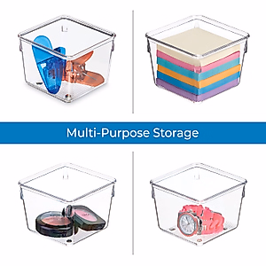 iDesign Linus Plastic Kitchen Drawer Organizer for Silverware, Spatulas, Cutlery, Gadgets, Office Supplies, Cosmetics, 4" x 4" x 3", Set of 2, Clear