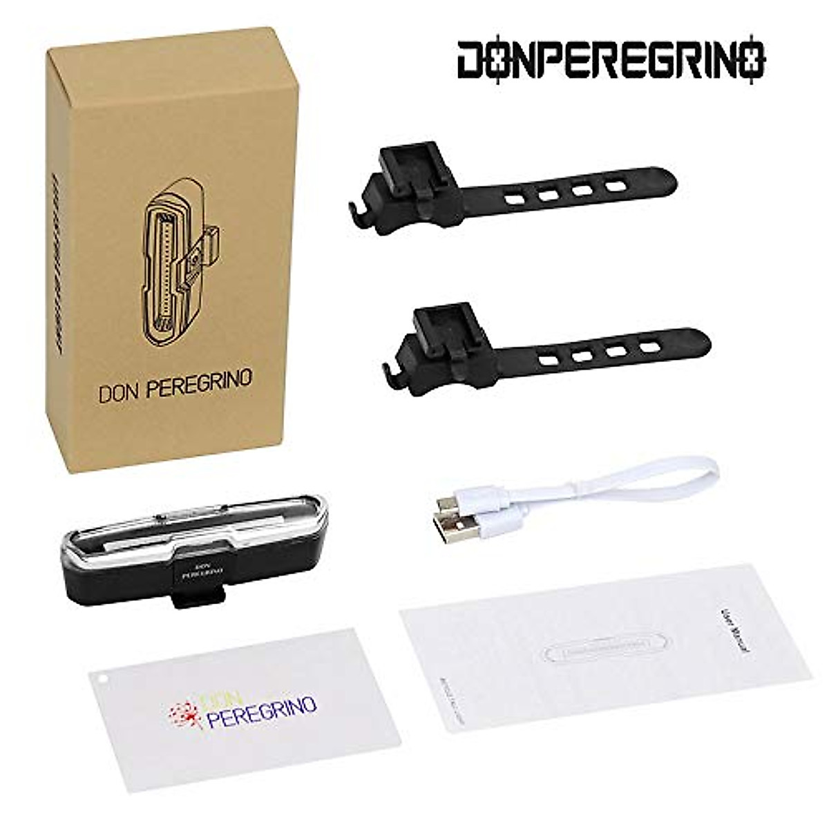 Bike Tail Light Powerful 110 Lumens - Waterproof & Rechargeable USB-C, Quick Release Mounts with 5 Red/Blue Modes for Night Riding, DON PEREGRINO B2 Rear Bike Light