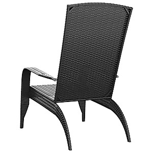 Tidyard Patio Adirondack Chair Black Poly Rattan Outdoor Fire Pit Chair Wooden Garden Armchair for Porch Pool Lawn Deck Backyard Balcony Outdoor
