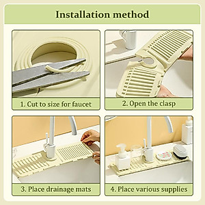 Upgraded Faucet Mat for Kitchen Sink, 2024 New Kitchen Sink Splash Guard Silicone Draining Mat Dish Soap Sponge Holder Tray for Kitchen Bathroom Sink (Grey, 17.5" x 5.5")