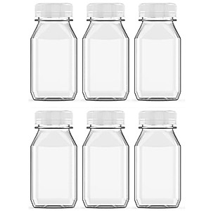 Axe Sickle 6 Pcs 4 Ounce Juice Bottles Plastic Milk Bottles Bulk Beverage Containers with Tamper Evident Caps Lids White for Milk, Juice, Drinks and Other Beverage Containers