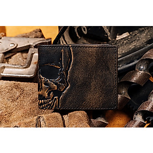 House of Jack Co. SKULL Bifold Wallet for Men | Extra Capacity Two ID Windows | Full Grain Leather With Hand Burnished Finish | Multi Card Capacity | Skull Men's Wallet