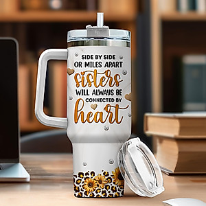99OWL Sister Rainbow Sunflower Leopard, Tumbler 40 Oz With Handle Lid And Straw, Sister Gifts, Print Funny Tumblers Black Women From Sisters Cups Handle For Heart Little Coffee