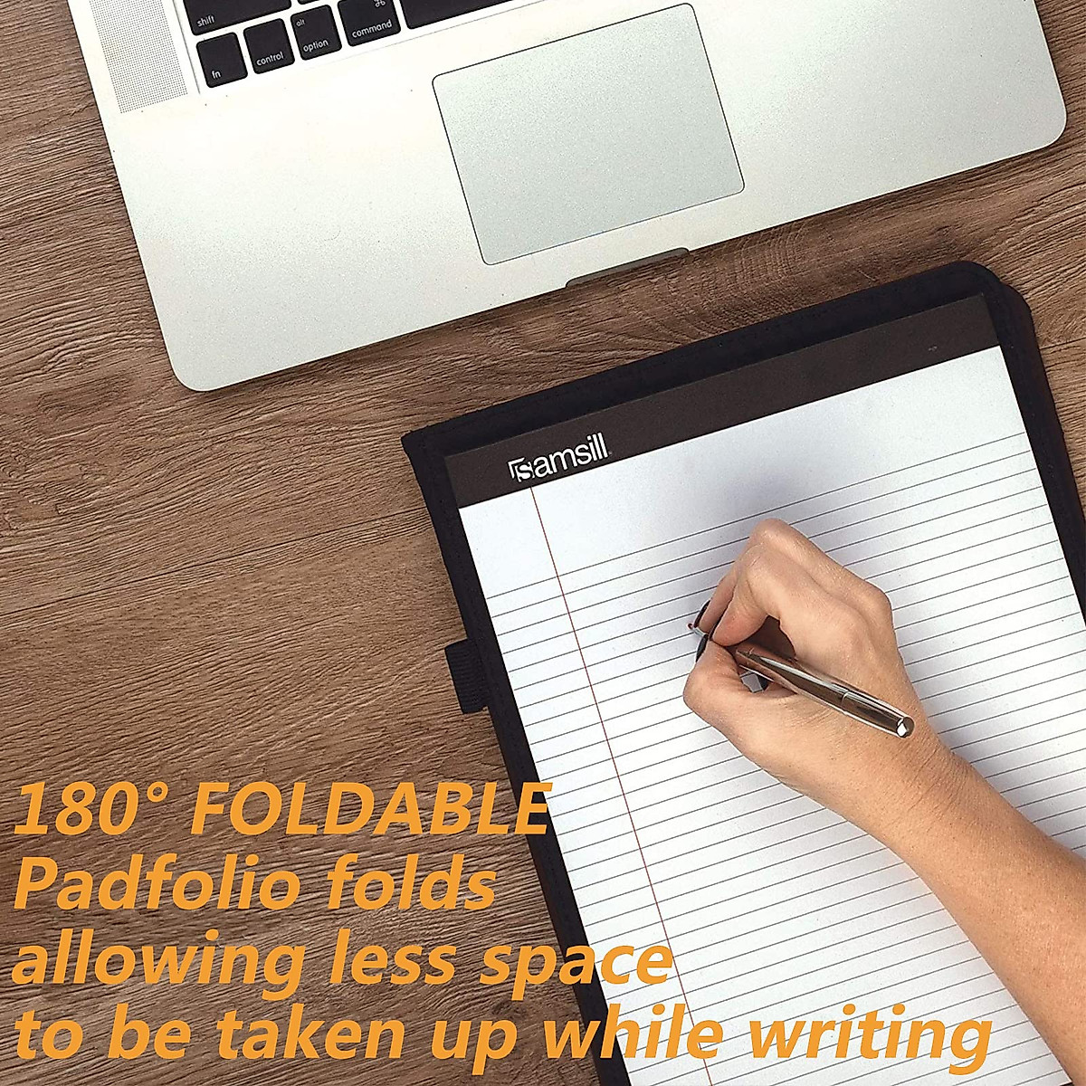 Leather Portfolio Folder Padfolio, Business Padfolio Organizer Document Planner Portfolio Binder Storage Pocket for Legal Pad Holder Paperwork Phone Men Women (Black)