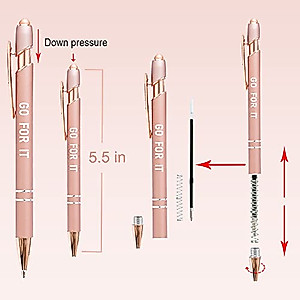 Fuhgkg 12 Pieces Rose Gold Inspirational Ballpoint Pens with Touch Screens Stylus Tip,Fine Point Smooth Writing Encouraging Motivation Pens for Women,Black Ink