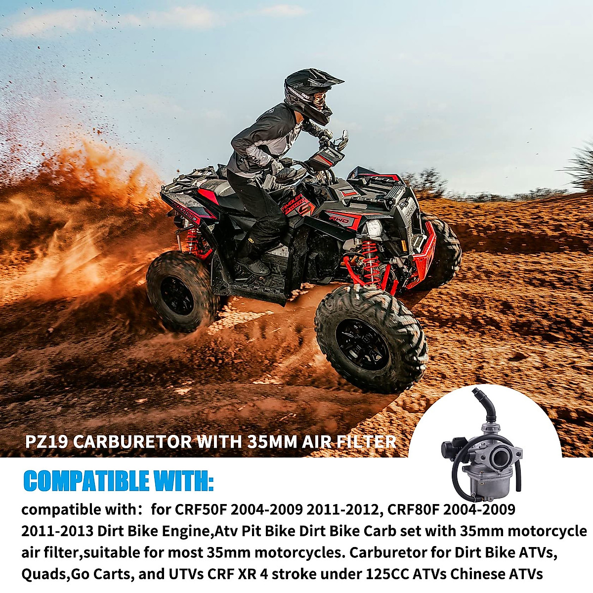 JINGKE PZ19 Carburetor with 35mm Air Filter for 50cc-125cc ATV & Dirt Bikes