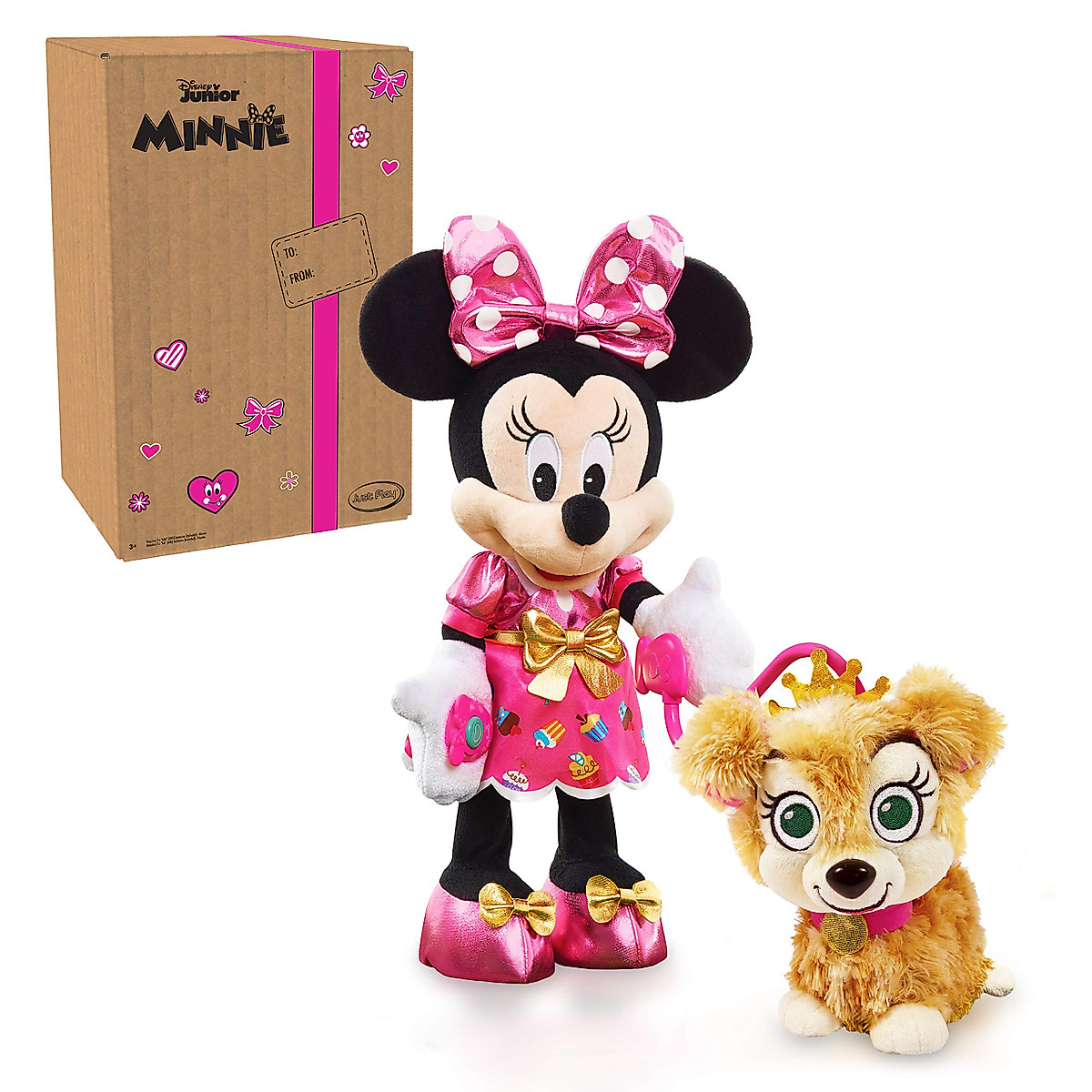 Disney Junior Minnie Mouse Party & Play Pup Feature Plush, Officially Licensed Kids Toys for Ages 3 Up by Just Play