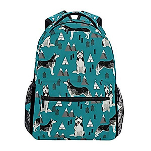 Backpack for Adult Kids Stylish Husky Siberian Dog Turquoise Backpack Lightweight School College Travel Bags Halloween Christmas Gifts
