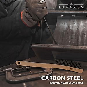 Lavaxon Wire Brush Set-Heavy Duty Stainless & Carbon Steel Bristles with Wood Handle Grip for Rust, Wielding Slag, Dirt & Paint Scrubbing with Deep Cleaning – 14 Inches (Pack of 2)