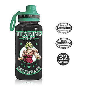 JUST FUNKY Dragon Ball Super Saiyan Goku Water Bottle w/Sporty Green Cap [BLACK 32oz] Hydro Tumbler Flask, Anime Plastic Water Bottle (OFFICIALLY LICENSED)