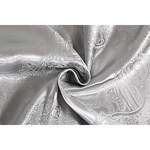 Dencalleus Bedding Satin Jacquard Comforters Covers Sets (NO Comforter) 3 Piece Floral Silk Like Luxury Duvet Cover Set Ultra Soft King Size Zipper Closure and 2 Pillow Shams Silver Grey