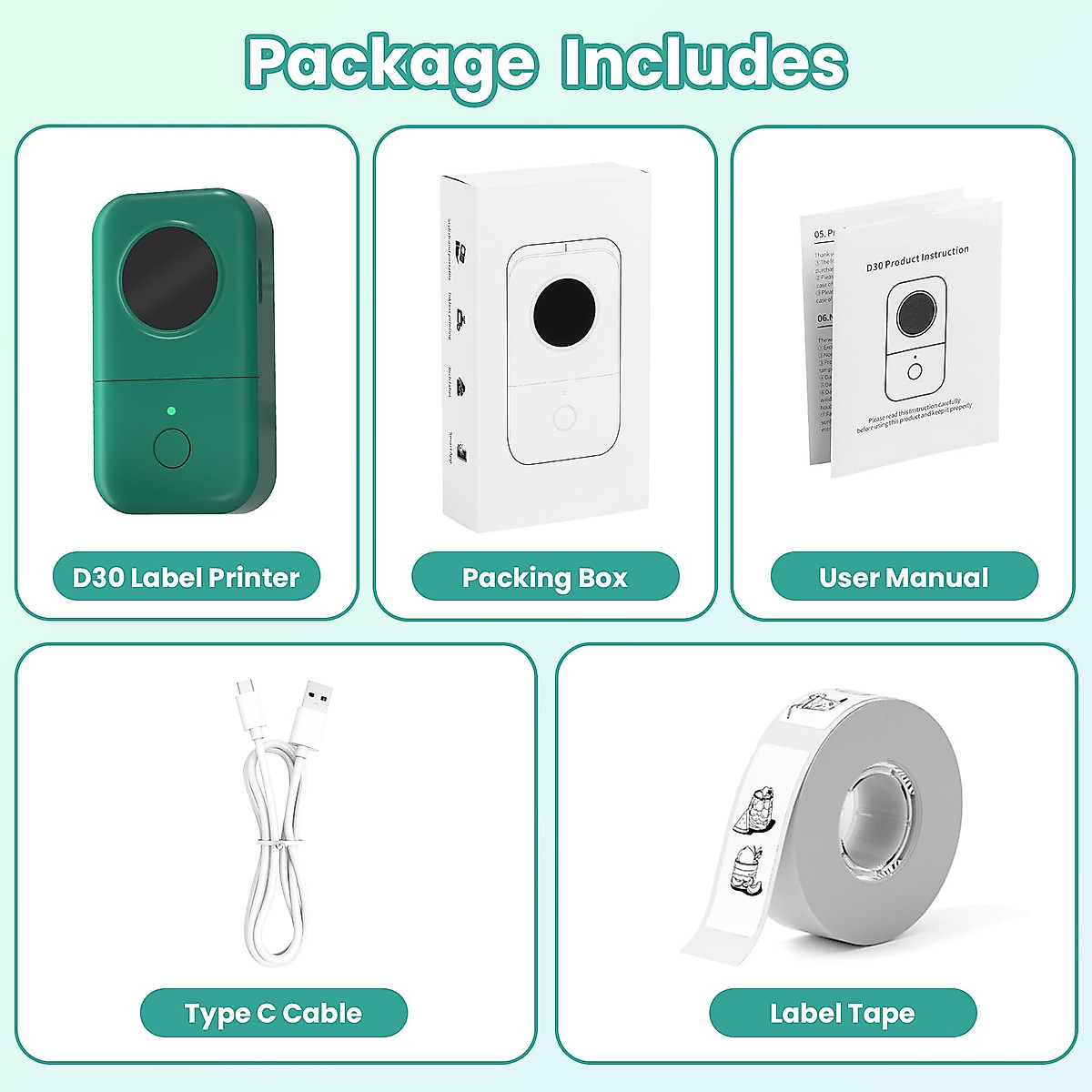 Label Maker - Thermal Smart Mini Label Printer Machine - COLORWING D30 Bluetooth Wireless Portable Labeling Printer, Compatible with iOS & Android (USB Rechargeable)