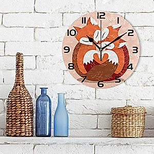 Oreayn Cute Fox Couple Animal Wall Clock for Home Office Bedroom Living Room Decor Non Ticking