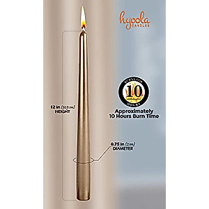 Hyoola Tall Metallic Antique Gold Taper Candles - 12 Inch - Dripless - 12 Pack - 10 Hour Burn Time
