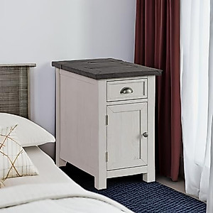 Martin Svensson Home Monterey Chairside Table - White with Grey Top - Coastal Multi-Use Table with Built-in Outlets and Drawers for Bedroom or Living Room