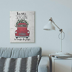 Stupell Industries Mingle and Jingle Red Truck Christmas Holiday Word Design Canvas, 24 x 30, Multi-Color