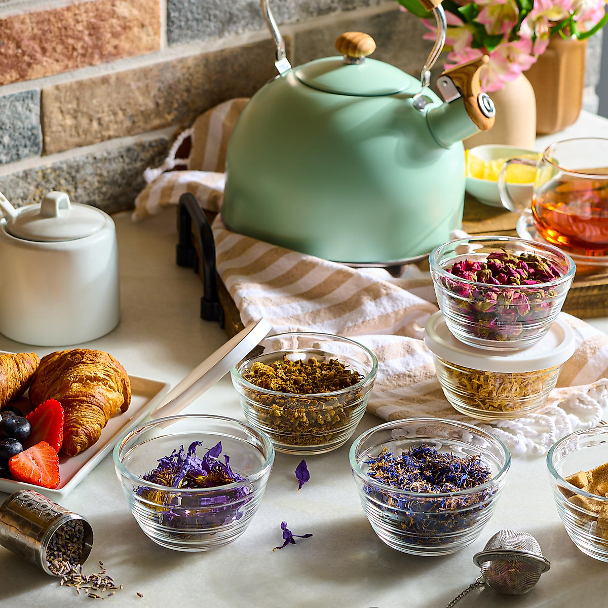 Durable 10-Piece Stackable Glass Bowl Set, Tempered Glass Prep Bowls, All Purpose Round Kitchen Serving Bowls, Salads, Cereal, Soup, Ice Cream, Pasta, Fruits, Everyday Bowls