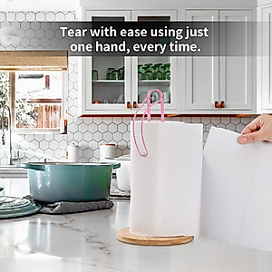 TONLEA Wood Paper Towel Holder with Fixer, Paper Towel Holder Countertop, Kitchen Towel Holder Free-Standing with Fixed or Non-Slip Wooden Base-Pink