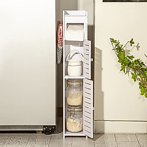 WODETREE Upgrade 9mm Thickness Small Bathroom Storage Cabinet with 2 Doors and 2 Shelves, W5.9 x D6.2 x H31.5 Bathroom Organizer, 4 Tier Design Toilet Paper Storage for Small Space and Corner(White)