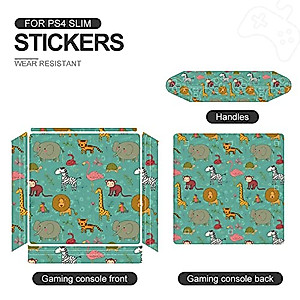 Africa Animals Pattern Funny Sticker Skin Protector Full Print Slim Decal Covers for PS-4 Slim/PS-4 Pro Console & 2 Controller