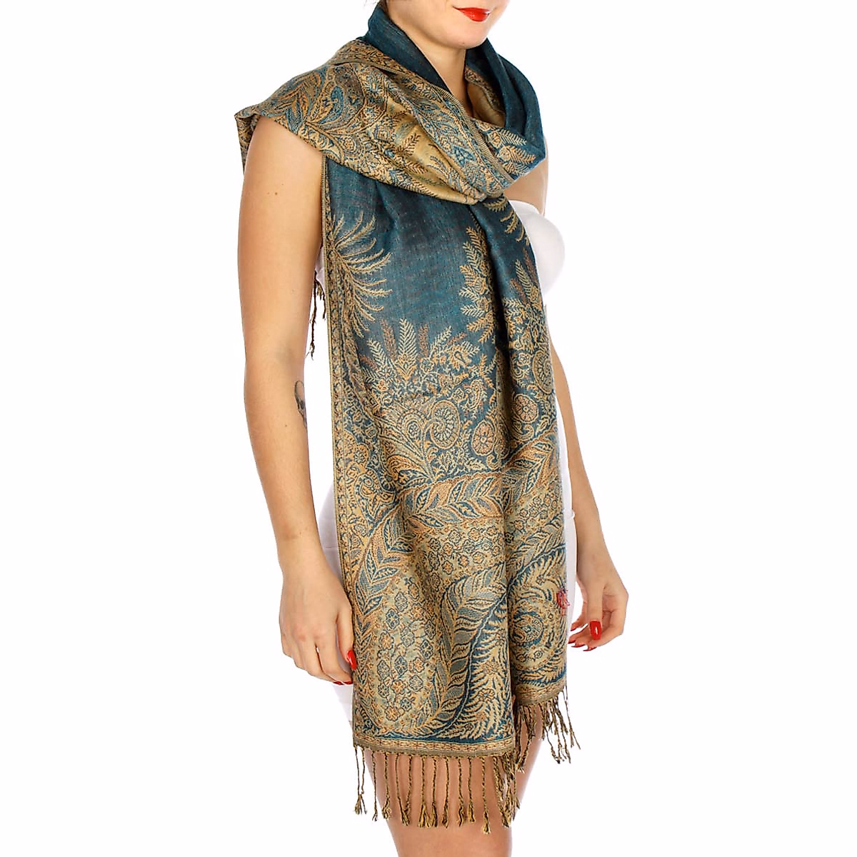 SERENITA Pashmina Scarf for Women Large Cashmere feel Big Paisley Rave Shawl Wraps, Soft Scarves Travel Accessories