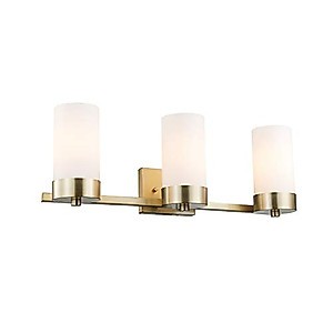 Globe Electric 51616 Marcie 3-Light Vanity Light, Matte Brass, Frosted Glass Shades