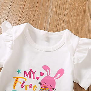 Happidoo Newborn Girl Easter Day Clothes Baby Easter Rabbit Flare Pant Outfit My First Easter Bunny Bodysuit (White, 0-3 Months)