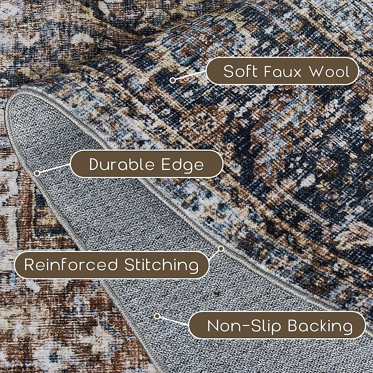 BILEEHOME Brown Rug for Living Room 8x10 Washable Organic Rustic Western Area Rugs for Cabin,Brown and Teal Blue