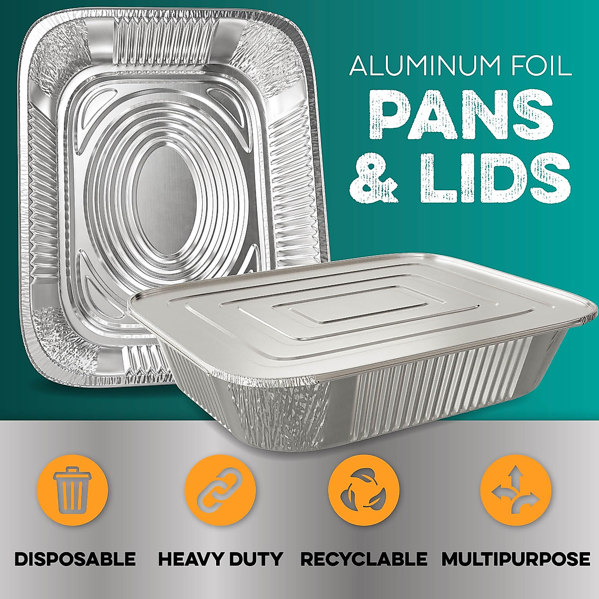 Aluminum Pans With Lids 9x13 [10 Sets] Aluminum Foil Pans Trays With Lids - Half Size Tin Foil Disposable Pans For Baking, Roasting, Cake Serving Dishes, Catering Supplies, Steam Table Chafing