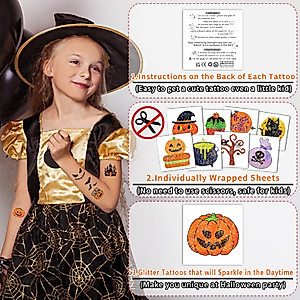 Partywind 204 PCS Glitter Halloween Tattoos for Kids Treats, Halloween Party Decorations Supplies for Boys Girls, Tattoo Stickers for Halloween Goodie Bag Stuffers (Individually Wrapped Sheets)