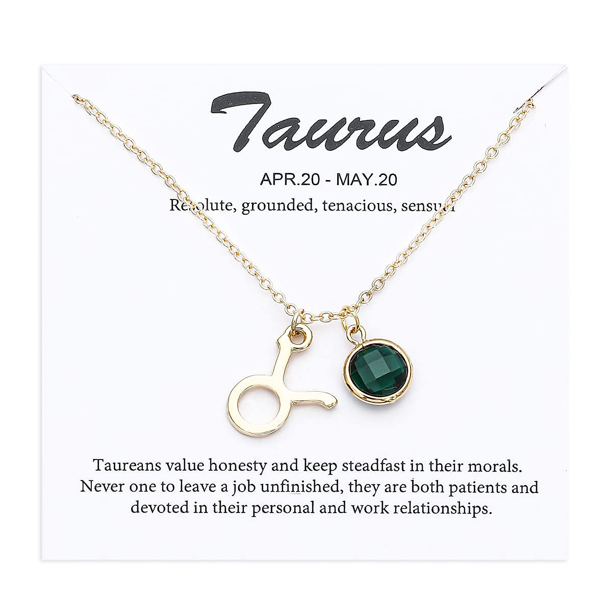 TGOLM 14k Gold Plated Taurus Sign May Birthstone Created-emerald Crystal Necklace for Women Birthday Gift