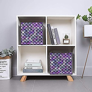 Puple Mermaid Scals Collapsible Storage Bins Basics Folding Fabric Storage Cubes Organizer Boxes with Handles