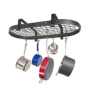 Enclume Premier Low-Ceiling Oval Pot Rack, Hammered Steel