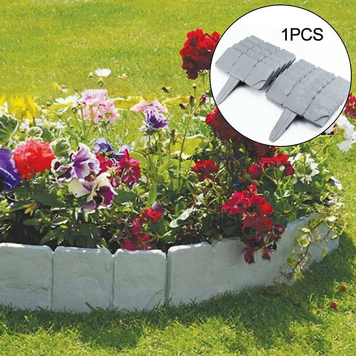 20 pcs Stone Effect Plastic Palisade Fence, Garden Border Edging Gray Stones Effect Fence in Lawn Edging Plant Border Garden Landscape Edging (Black)