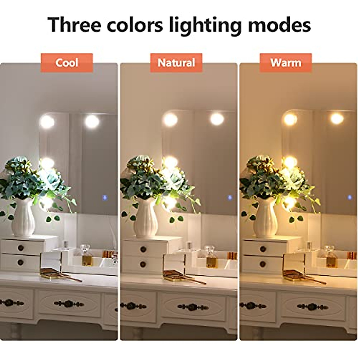 BEWISHOME Vanity Desk with Mirror and Lights, Makeup Vanity with Lights, Vanity Table with 8 LED Bulbs & 3 Colors Lighting, White Vanity Set with 7 Drawers & Stool, Dressing Table Makeup Desk FST13W