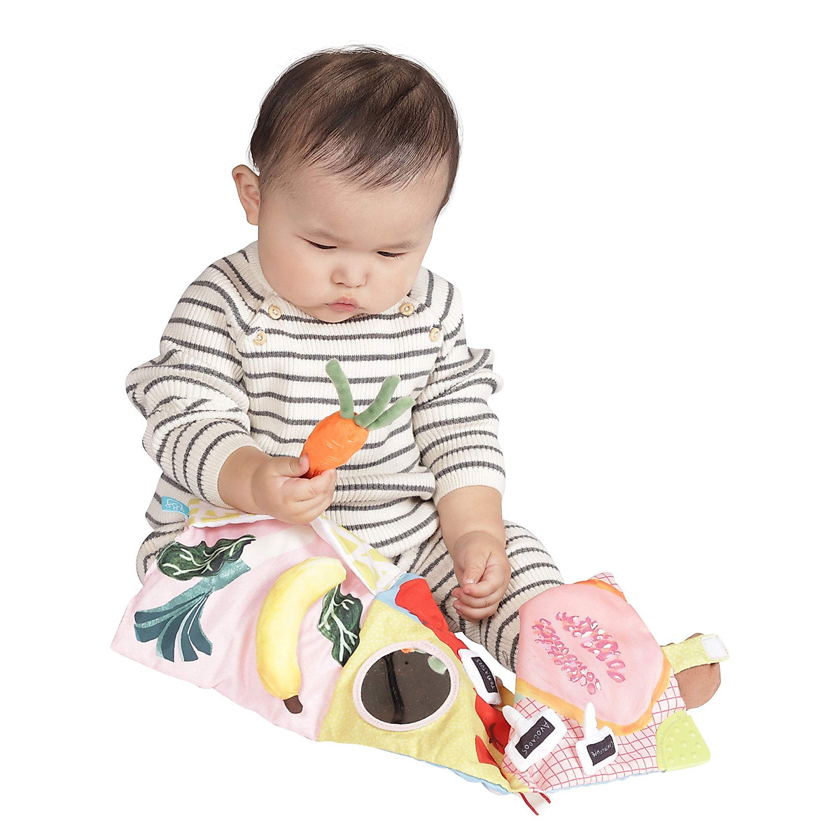Manhattan Toy Mini-Apple Farm Soft Activity Crinkle Book for Baby & Toddler with Discovery Mirror and Textured Teether Multicolor