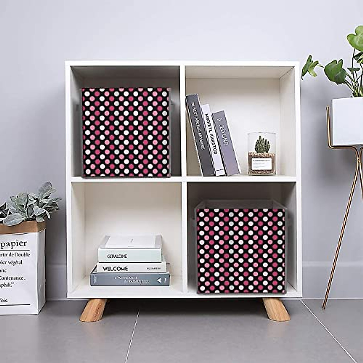 Pink Polka Dot Collapsible Storage Bins Basics Folding Fabric Storage Cubes Organizer Boxes with Handles