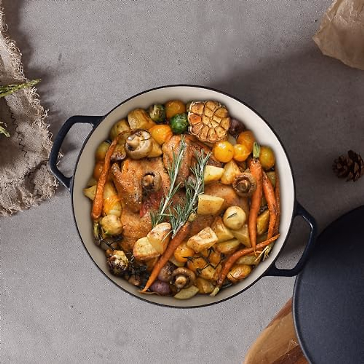 CAROTE 5.5Qt Enamel Cast Iron Dutch Oven Pot With Lid, Oven Safe Up to 500°F, with Large Handle Metal Knob, Cast Iron Pot for Sourdough Bread Stew Roast Braise, Easy Cleaning, Blue