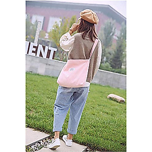 Belsmi Womens Ladies Girls Zippers Large 16" Heavy Lightweight Cotton Polyester Shoulder Bag Shopping Retro Casual Handbags Canvas Totes Bag (Pink)