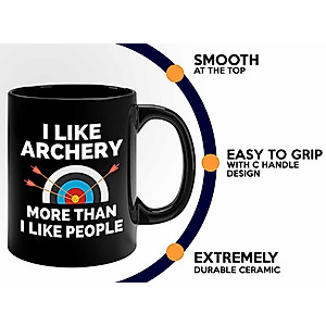Bubble Hugs Archery Coffee Mug 11oz Black - I Like Archery More - Archery Trainer Bowfishing Deer Shooting Target Shot